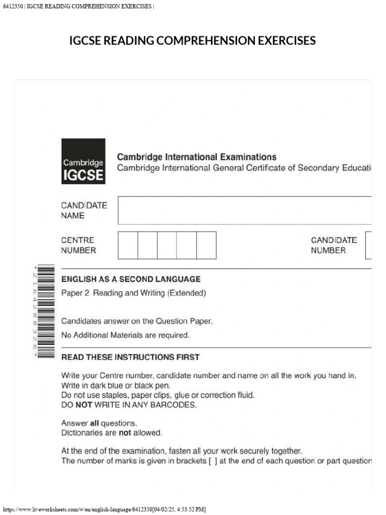 Igcse Reading Comprehension Exercises | PDF