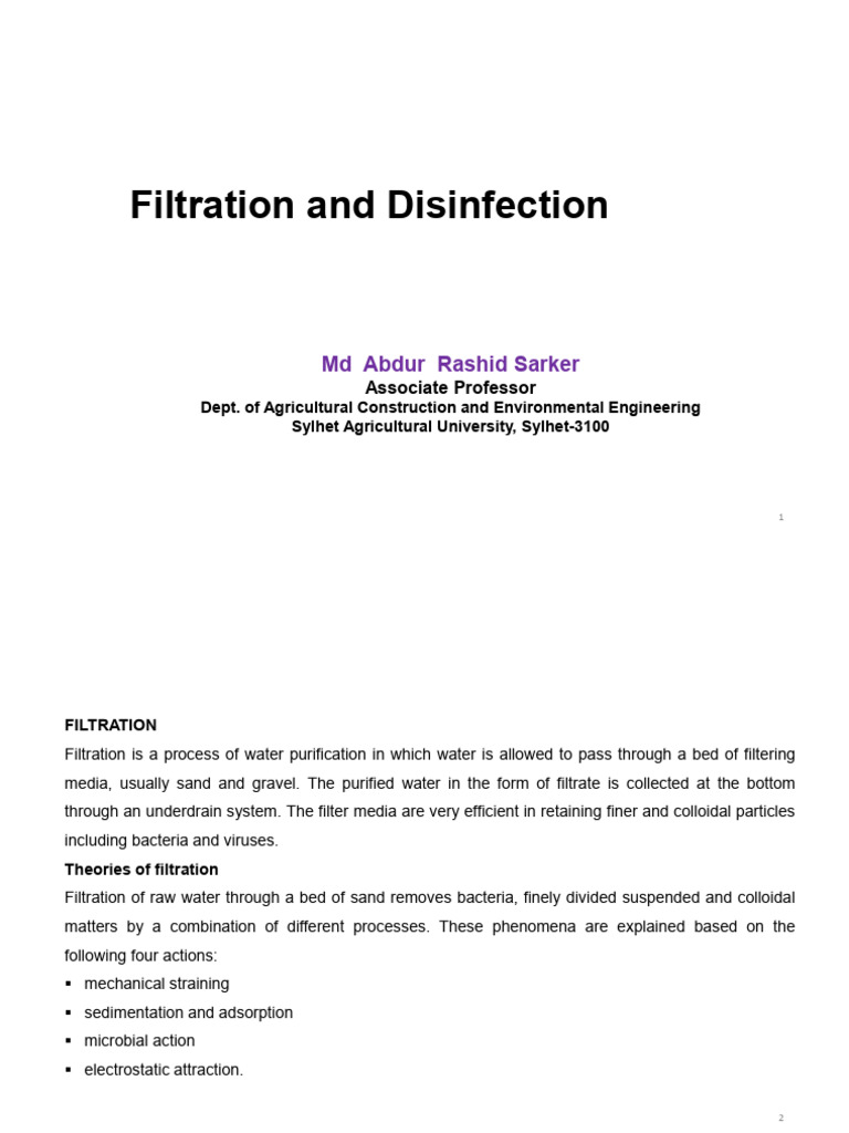 Filtration and Disinfection | PDF | Filtration | Water Purification