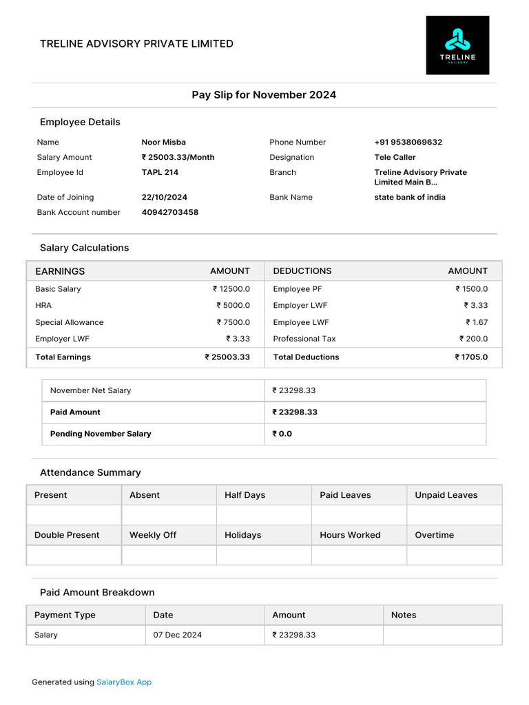 Noor Misba Salary Slip Detailed-November 2024 | PDF
