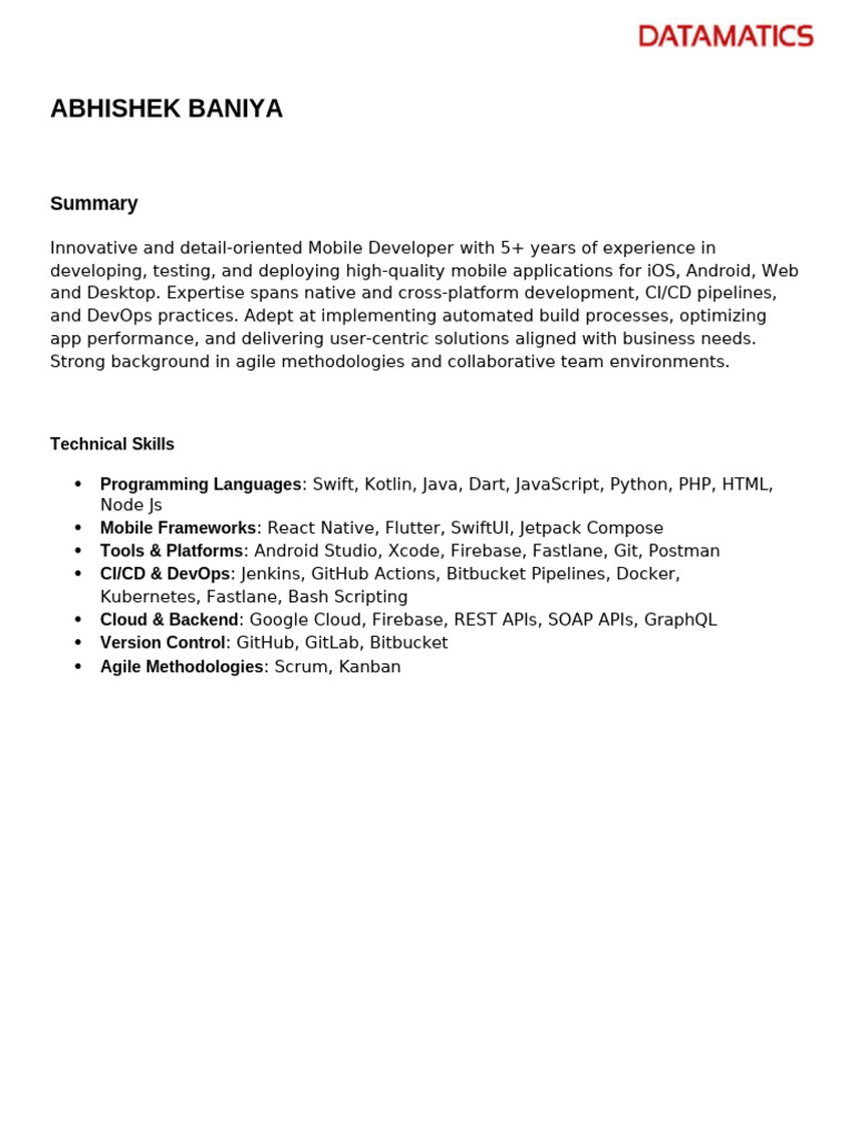 AbhishekBaniya - 5.6yrs - React Native - Mumbai - Datamatics | PDF ...