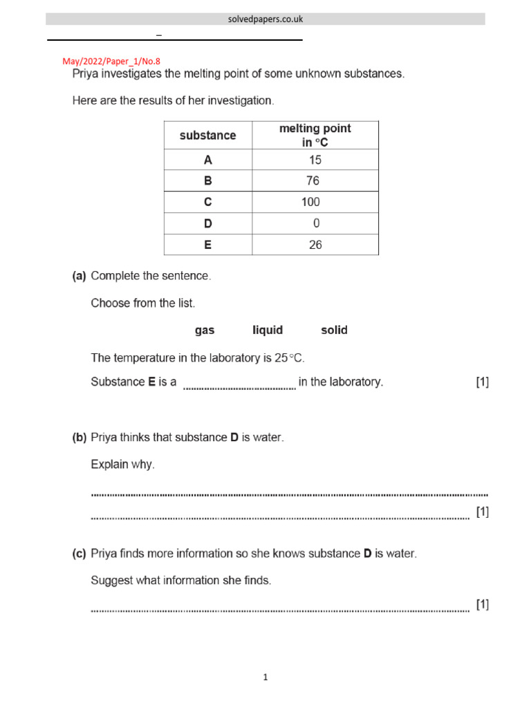 2022 17 Solids Liquids and Gases Checkpoint Primary Chemistry | PDF ...