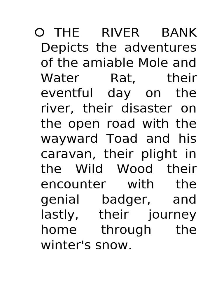The RIVER BANK Depicts The Adventures of The Amiable Mole and Water Rat ...