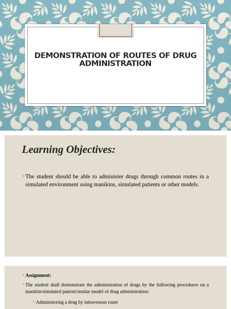 Demonstration of Routes of Drug Administration | PDF | Injection ...