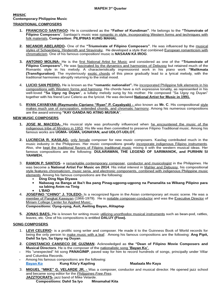 MAPEH 3rd Quarter Handouts | PDF | Cinematography