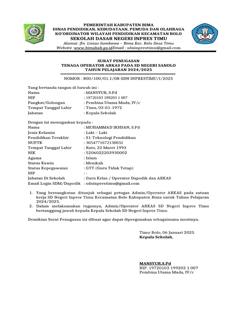 SK Penugasan Operator ARKAS 2025 | PDF