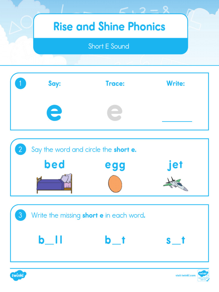 Rise and Shine Phonics Short E Sound Activity | PDF