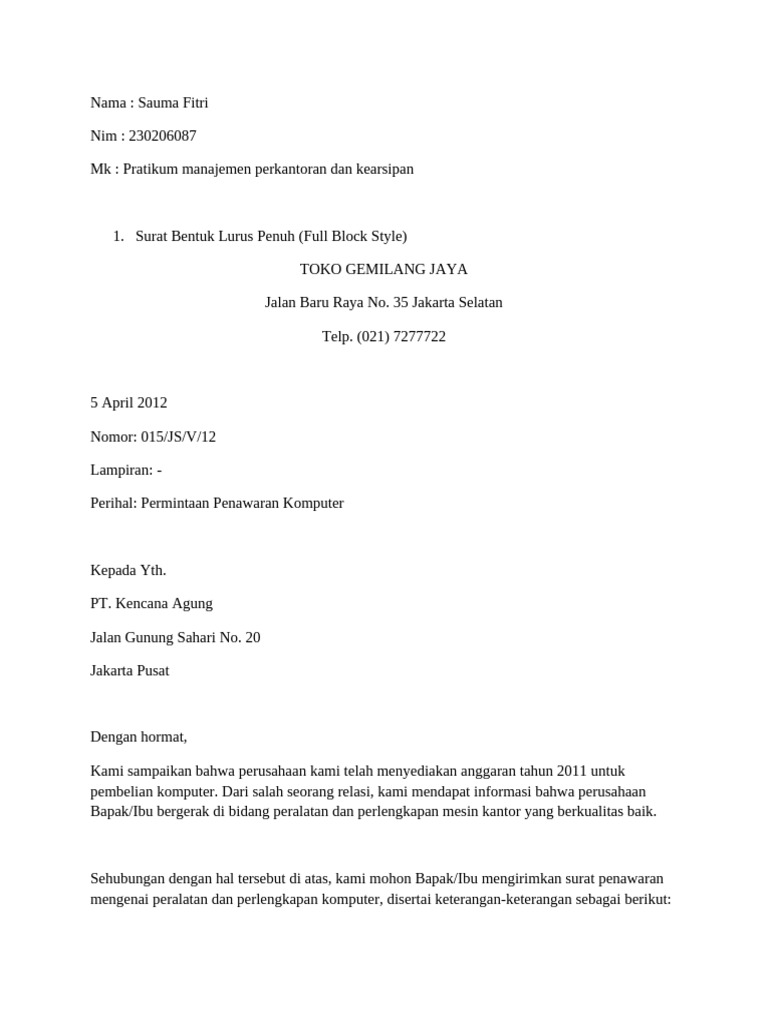 Surat Bentuk Lurus Penuh. | PDF