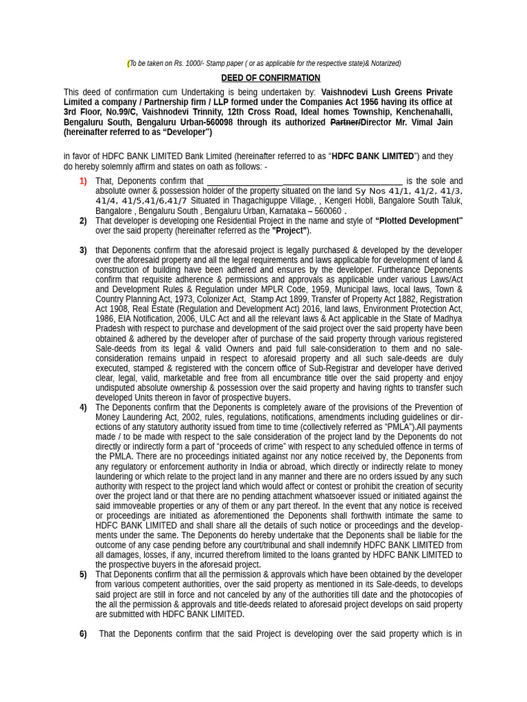 14-NEW NDMA Developer Undertaking | PDF | Common Law | Private Law