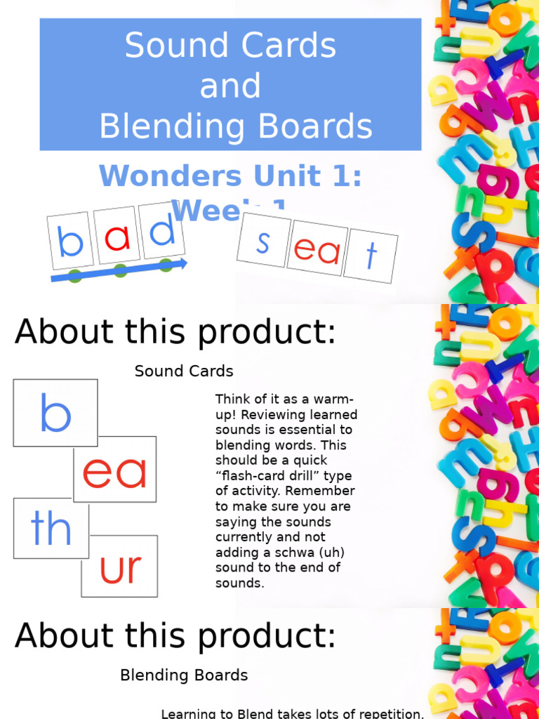 Sound Cards and Blending Boards: Wonders Unit 1: Week 1 | PDF | Reading ...