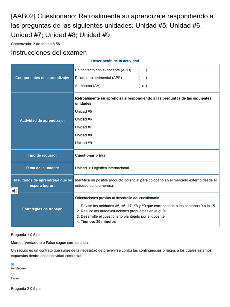 Examen - (AAB02) Cuestionario - Retroalimente Su Aprendizaje Respondiendo A Las Preguntas de Las ...