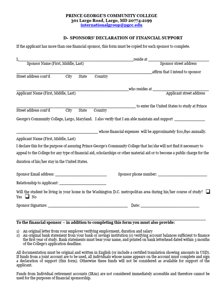 Financial Support Declaration Form | PDF