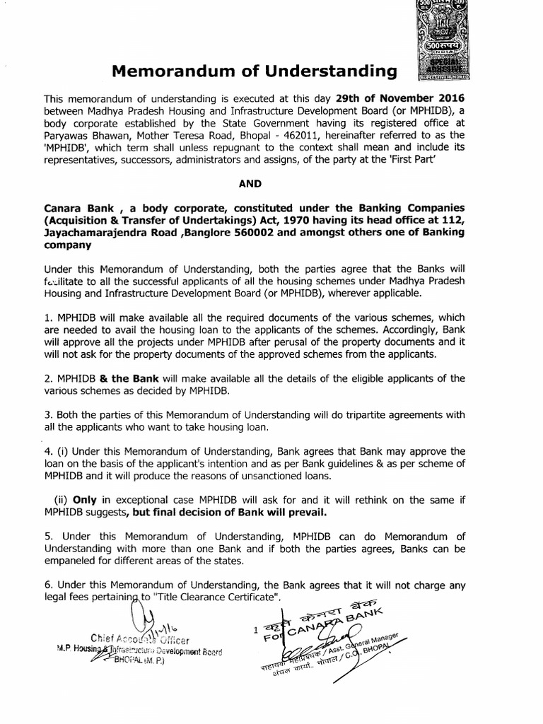 MOU Canara Bank | PDF