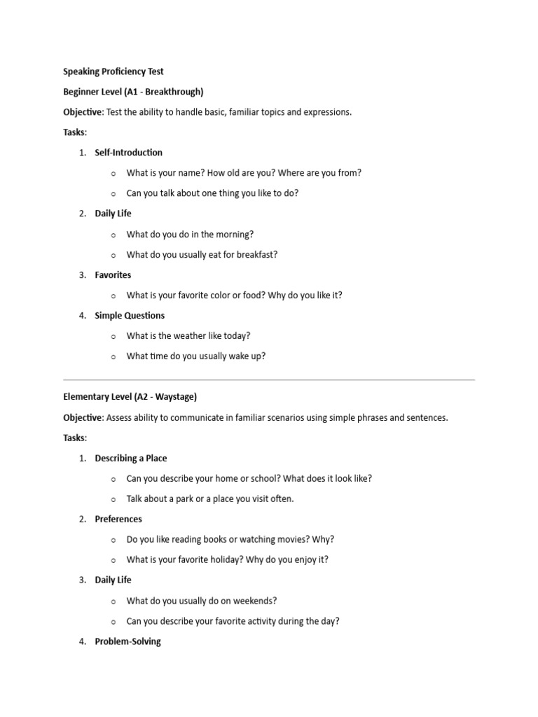 Speaking Proficiency Test Answer Key | PDF | Cognitive Science | Human ...