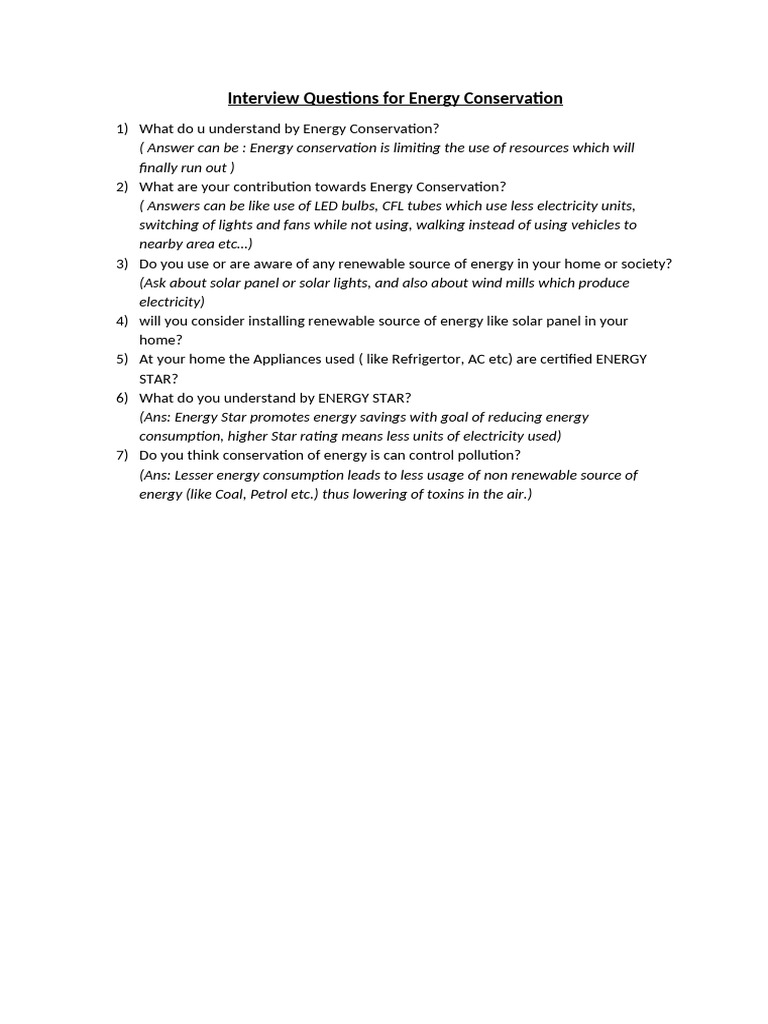 Energy Conservation Interview Questions | PDF