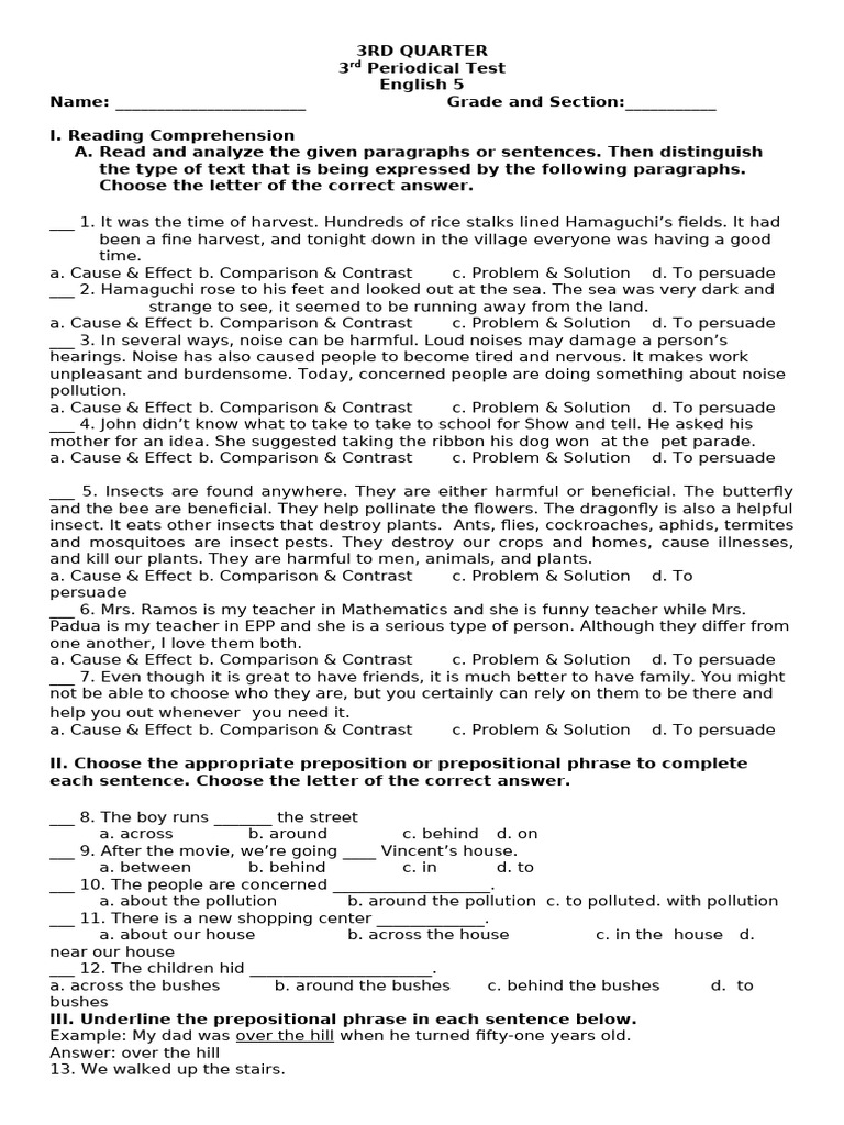 3RD QUARTER Periodical Test | PDF | Insects | Word