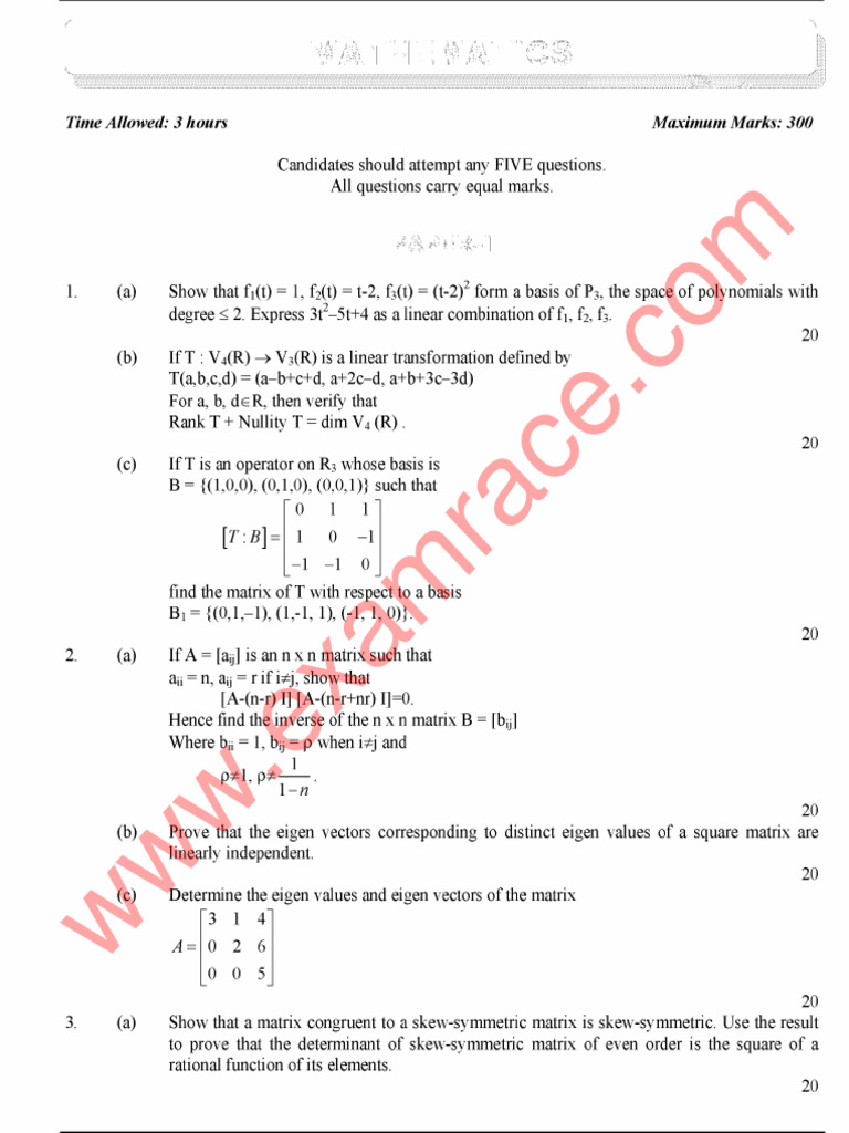 IAS Mains Mathematics 1994 | PDF | Eigenvalues And Eigenvectors ...