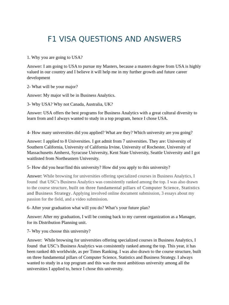 F1 Visa Interview Q&A for Business Analytics | PDF | Data Science