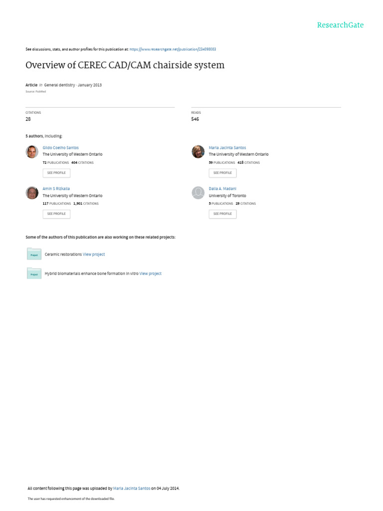 Overview of CEREC CAD CAM Chairside System | PDF | Dentistry Branches ...