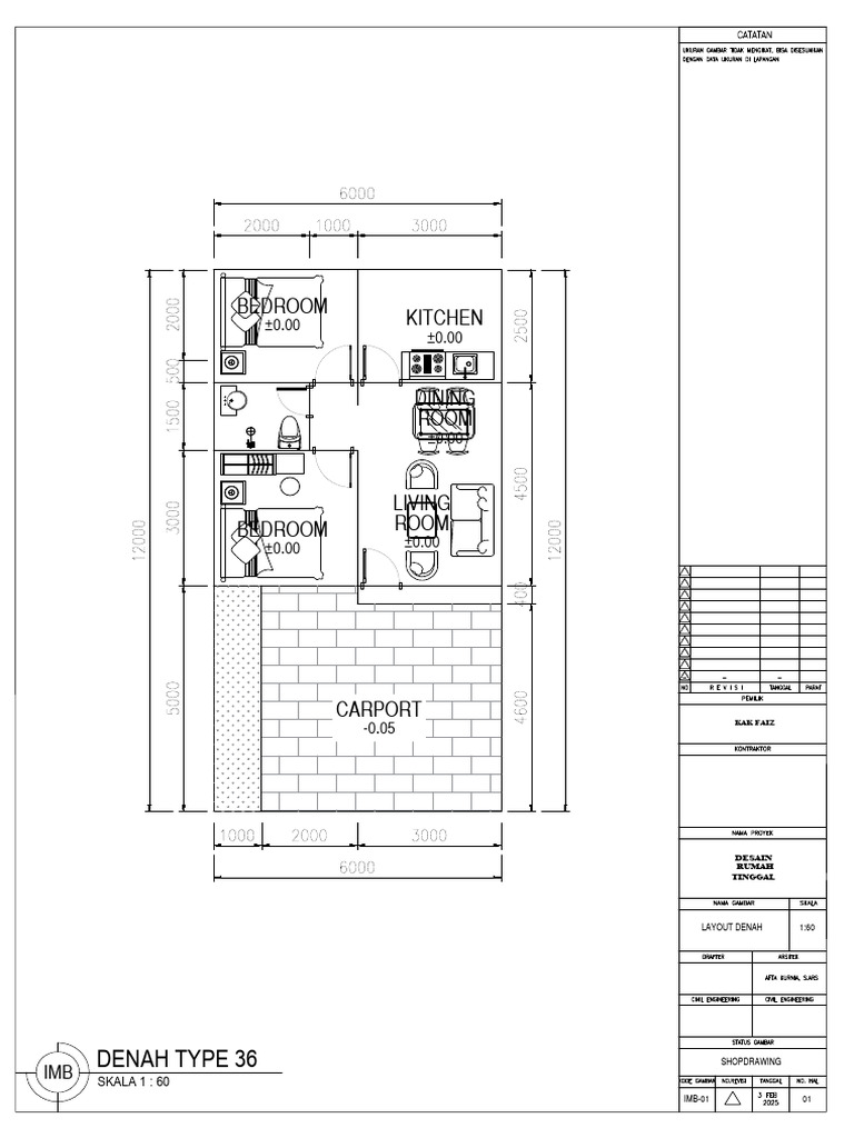 Sketsa Layout Rumah Type 36-1 | PDF