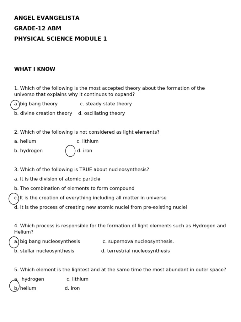 Physical Science Module 1 | PDF | Stars | Chemical Elements