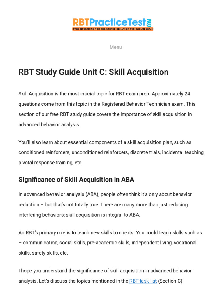 Unit C - Skill Acquisition - Free RBT Study Guide (Updated For 2025 ...