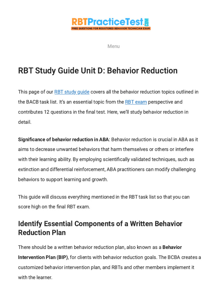 RBT Behavior Reduction Guide | PDF | Reinforcement | Psychological Concepts