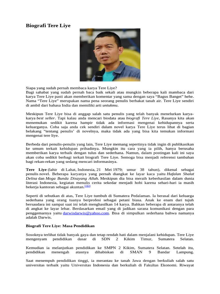 Biografi Singkat Tere Liye | PDF