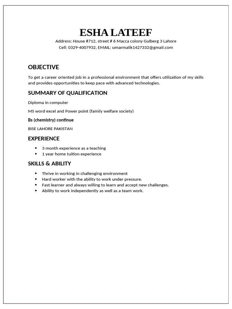 Esha Lateef: Objective | PDF