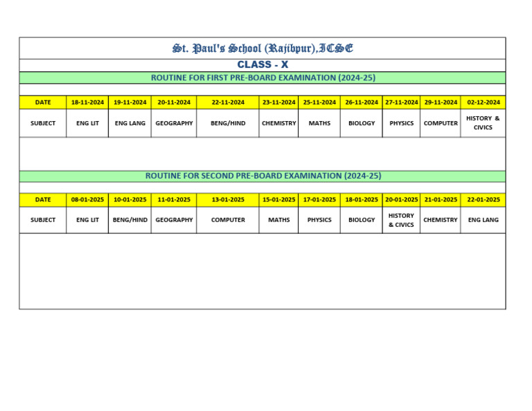Class 10 Pre-Board Exam Routine 2025 | PDF