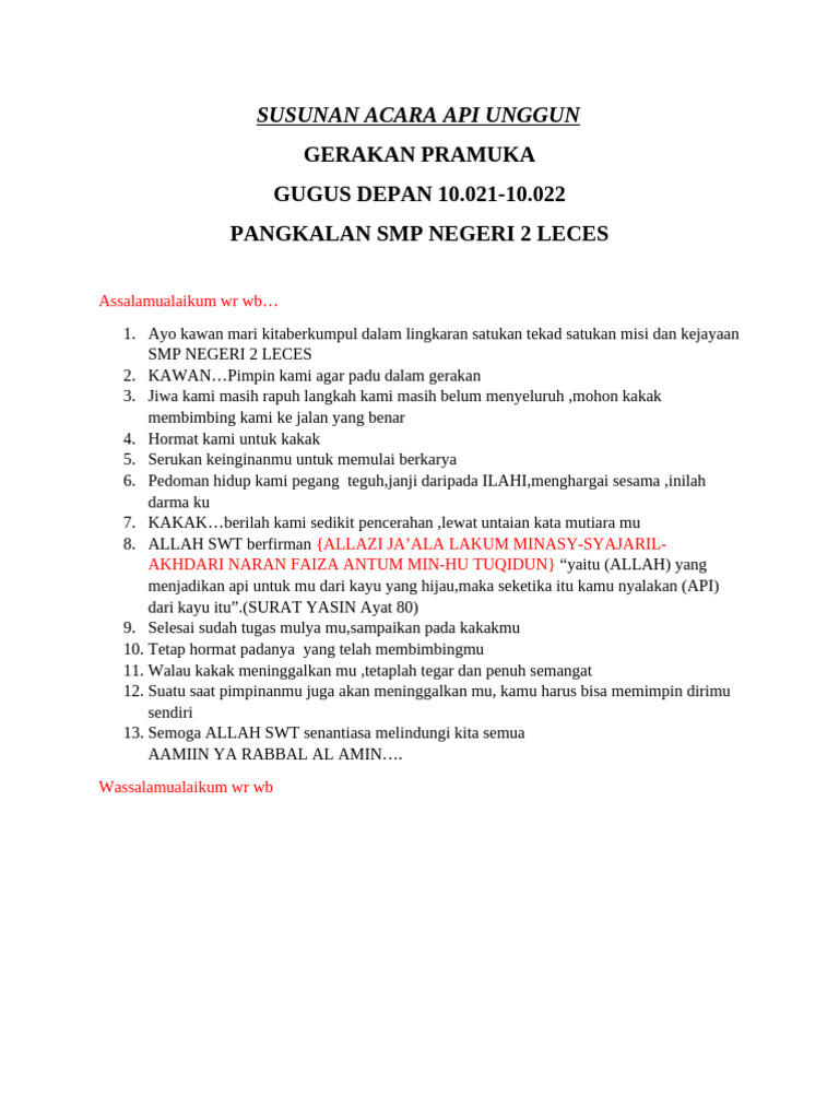 Susunan Acara API Unggun | PDF