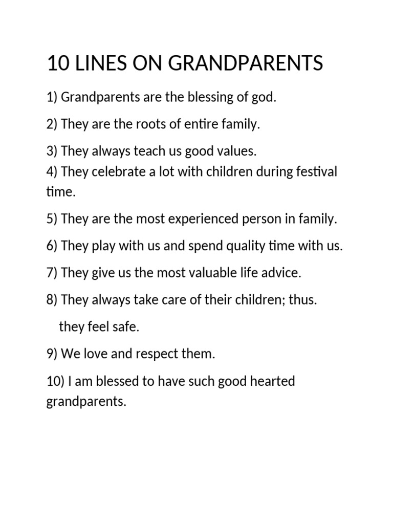 10 Lines On Grandparents | PDF