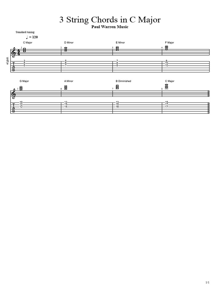 3 String Chords in C Major | PDF