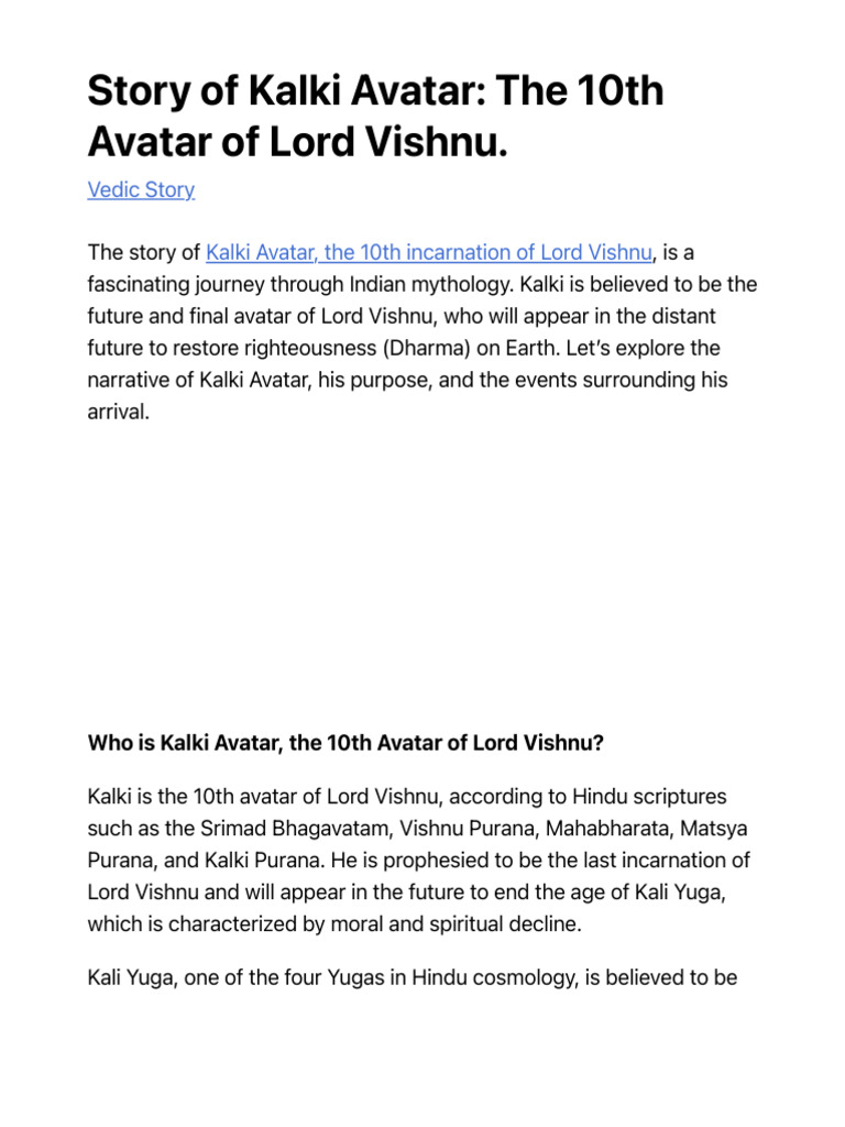 Story of Kalki Avatar - The 10th Avatar of Lord Vishnu. - by Vedic Story - Medium | PDF | Forms ...
