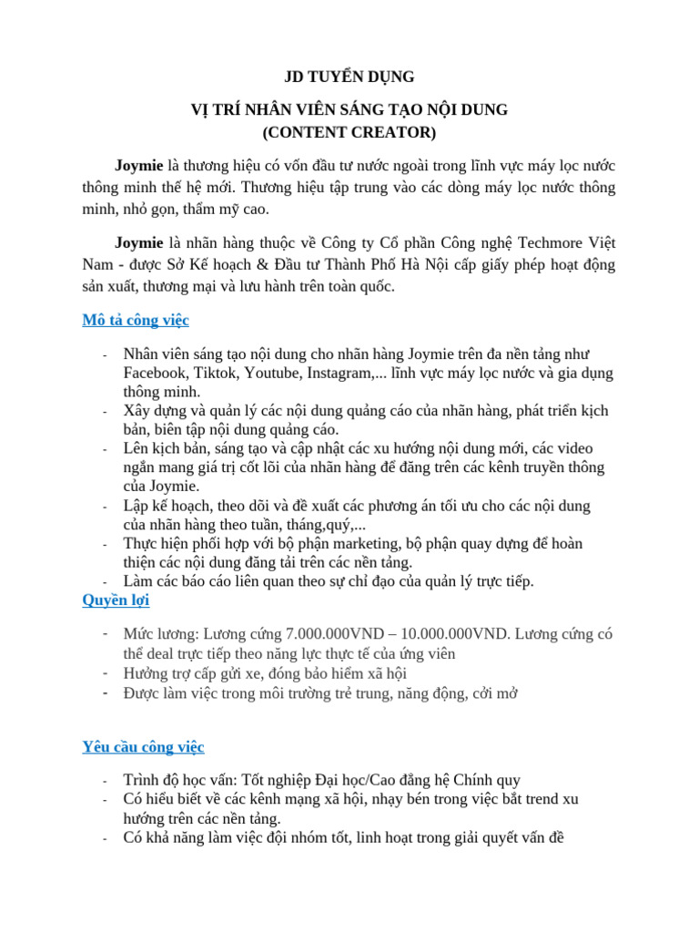 JD Content Creator Joymie | PDF