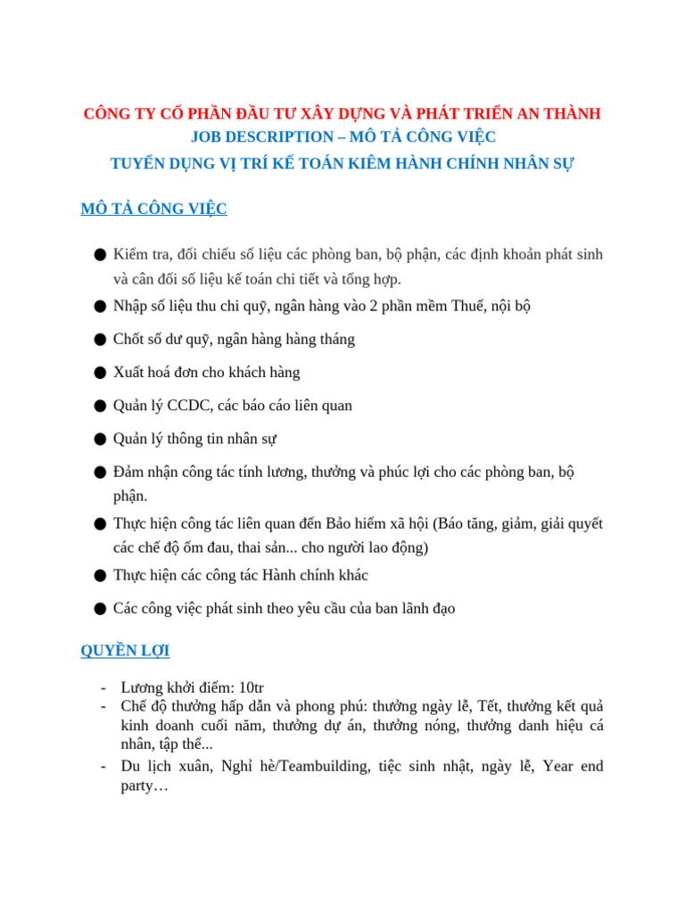 JD KẾ TOÁN AN THÀNH | PDF