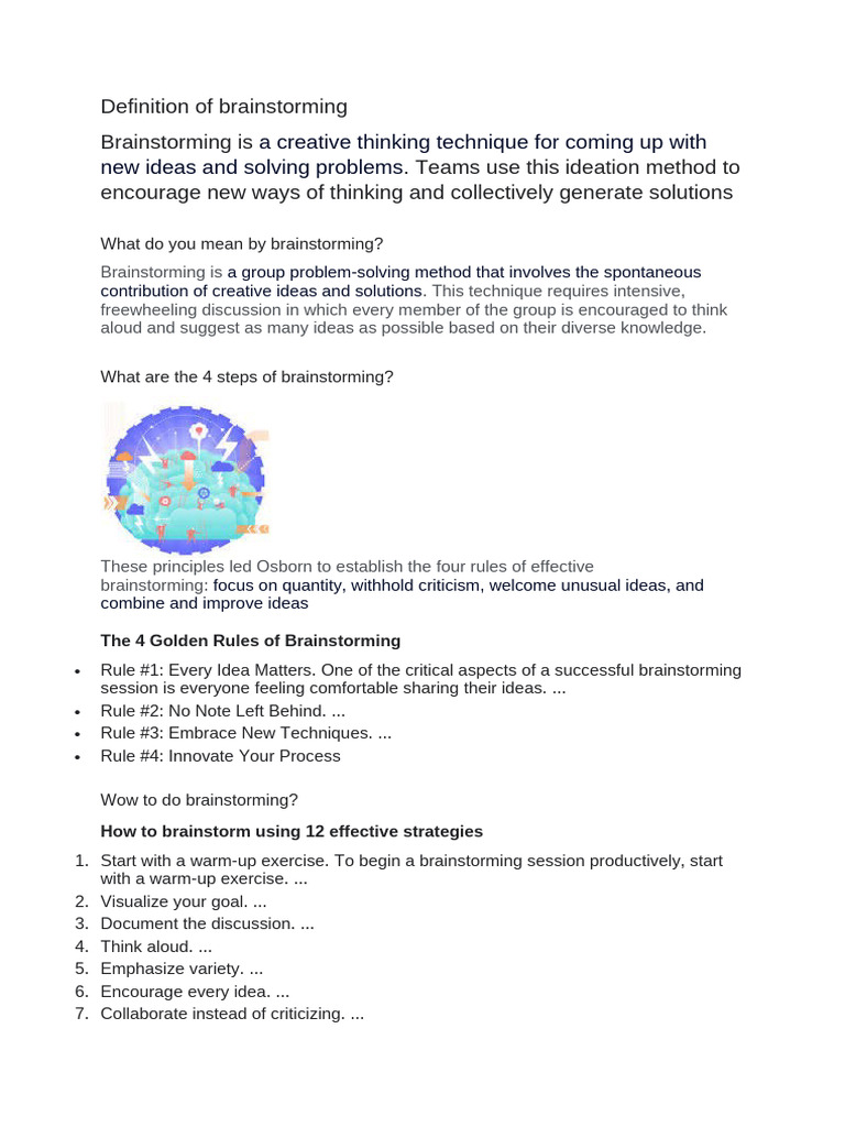 Definition of Brainstorming | PDF | Brainstorming | Creativity