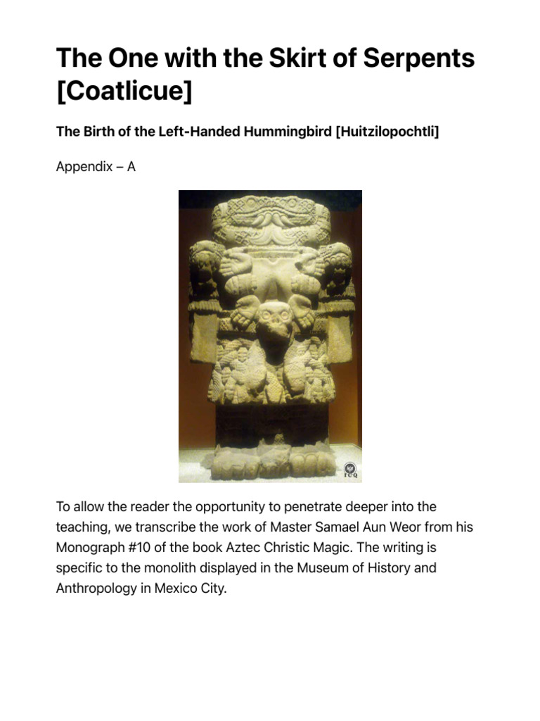 Appendix a - Coatlicue | Gnostic Book- The Birth of Huitzilopochtli | PDF