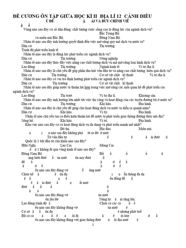 Đề Cương GHK Ii - Địa 12 | PDF