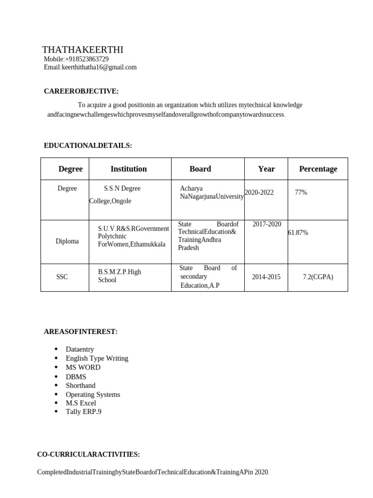 Keerthi's Career Profile and Interests | PDF