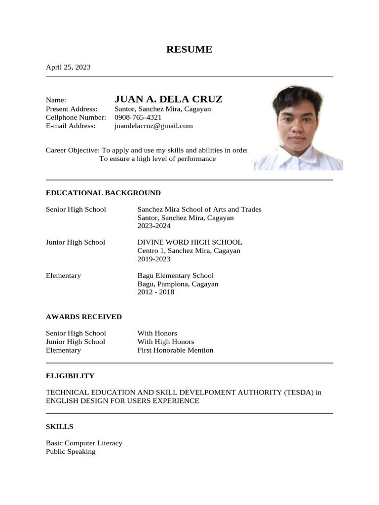 Juan A. Dela Cruz Resume 2023 | PDF