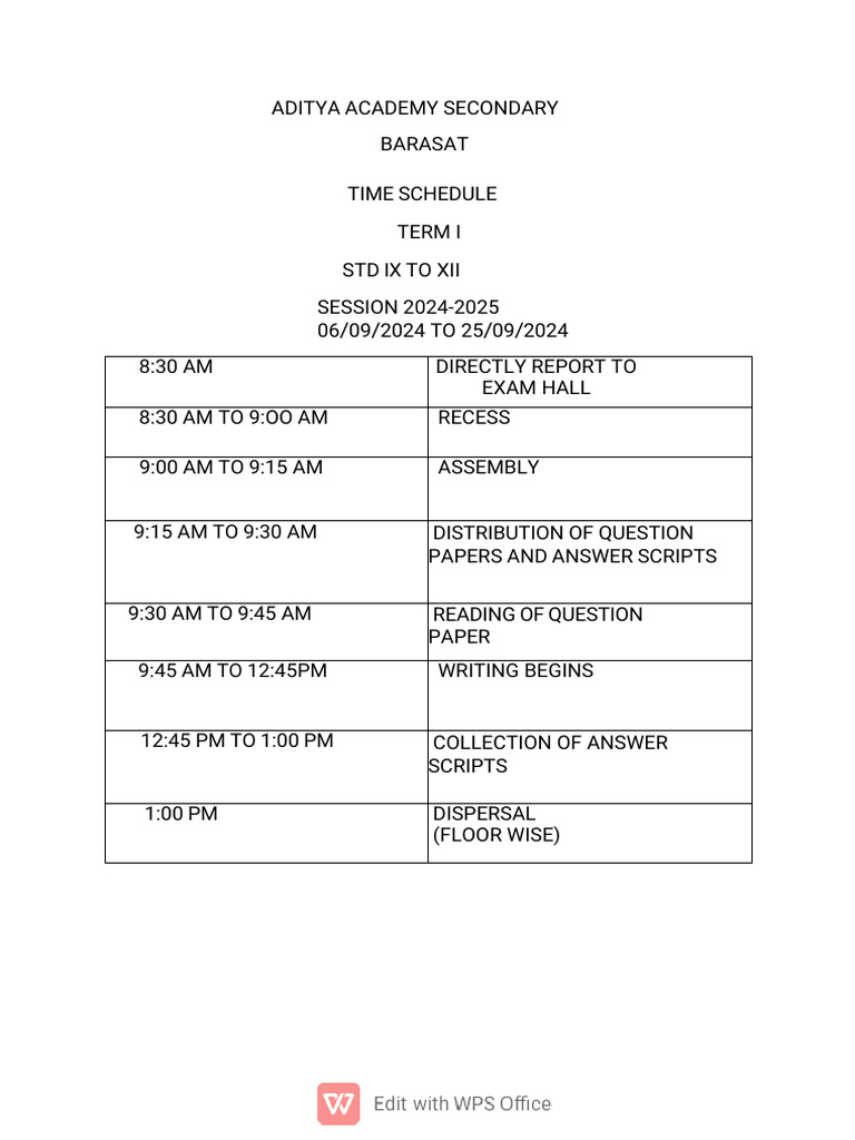 Time Schedule Ix To Xii 06-09-24 | PDF