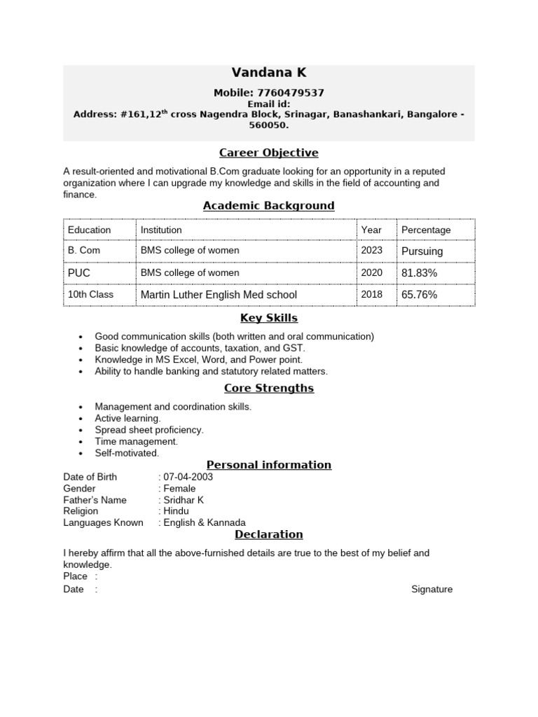 Vandana K Resume | PDF