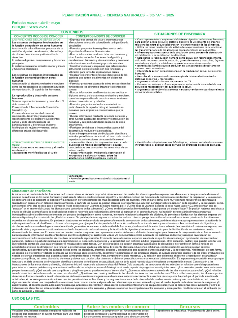PLANIF ANUAL CsNat | PDF | Ligero | Digestión