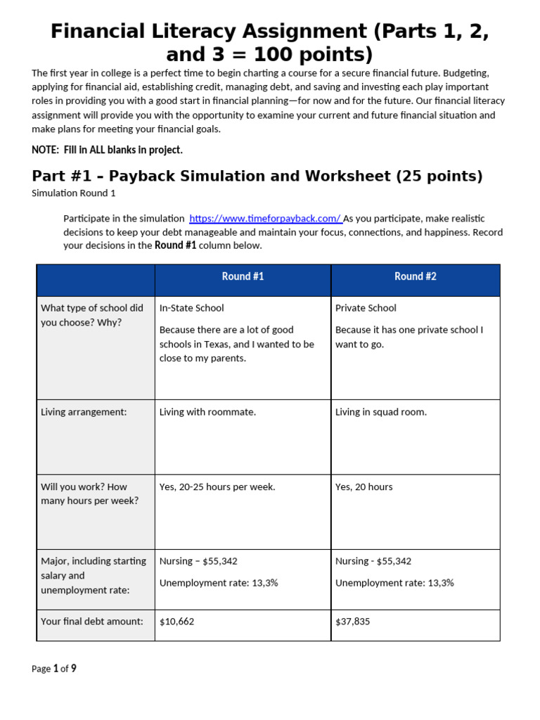 Financial Literacy Assignment | PDF | Cost Of Living | Poverty