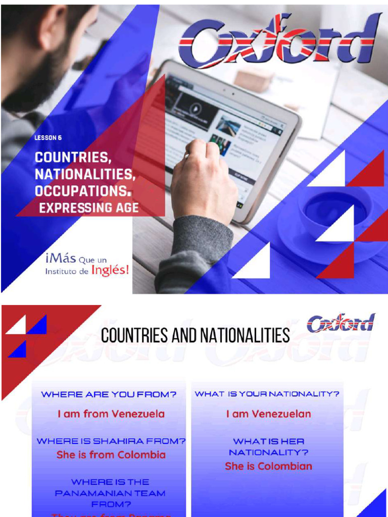 Lesson 6. Countries, Nationalities, Occupations. Expressing Age | PDF