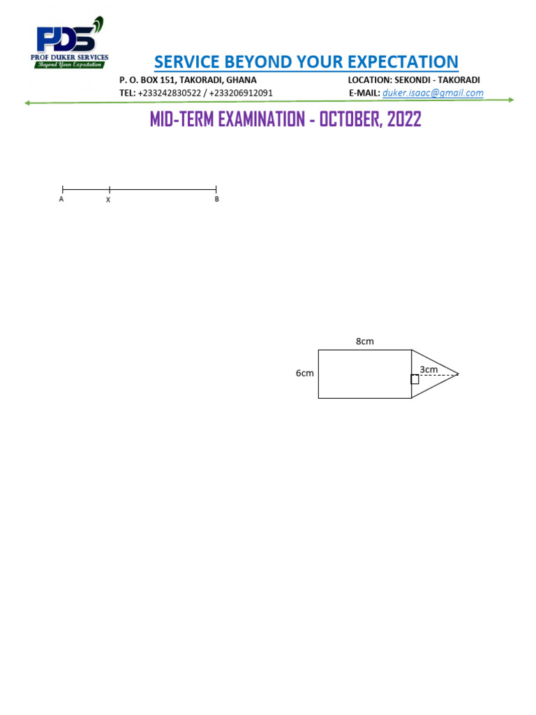 Maths Mid Term 2022 Basic 8 Prof Duker Oct Temp Uodated | PDF | Area | Circle