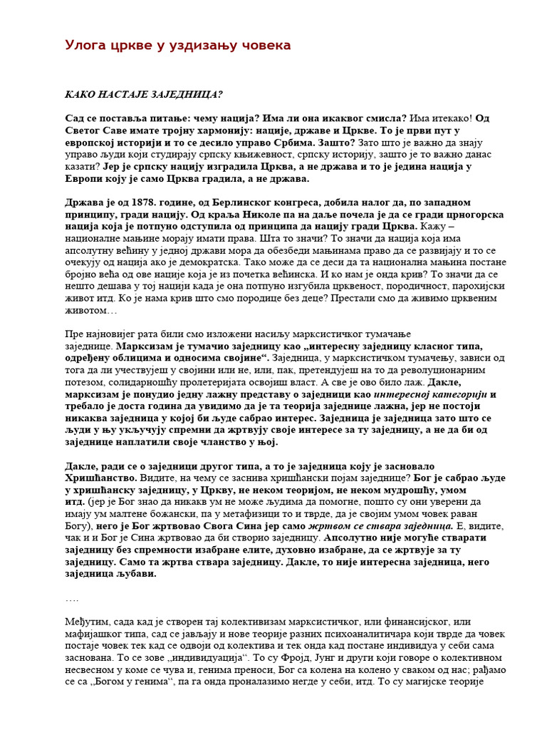 Uloga Crkve U Uzdizanju Coveka - Zarko Vidovic | PDF