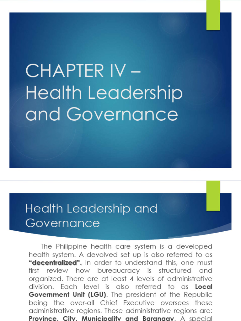 CHAPTER 4 Health Leadership and Governance | PDF | Leadership | Governance