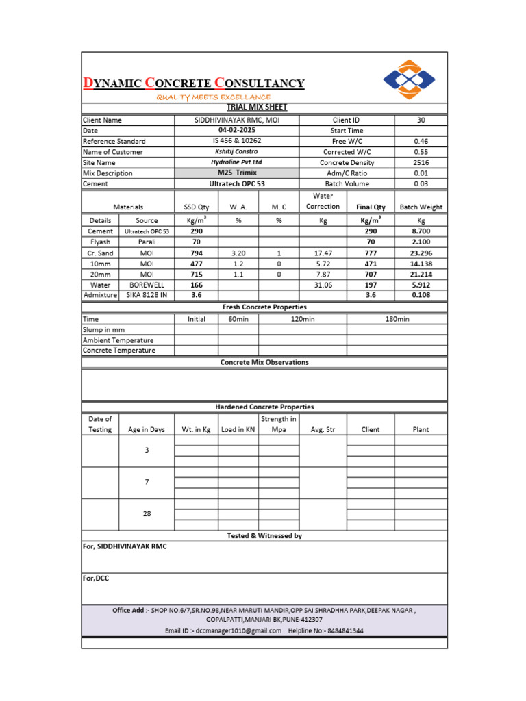 Kshitij Constro Concrete Trial Mix Data | PDF | Concrete | Building ...