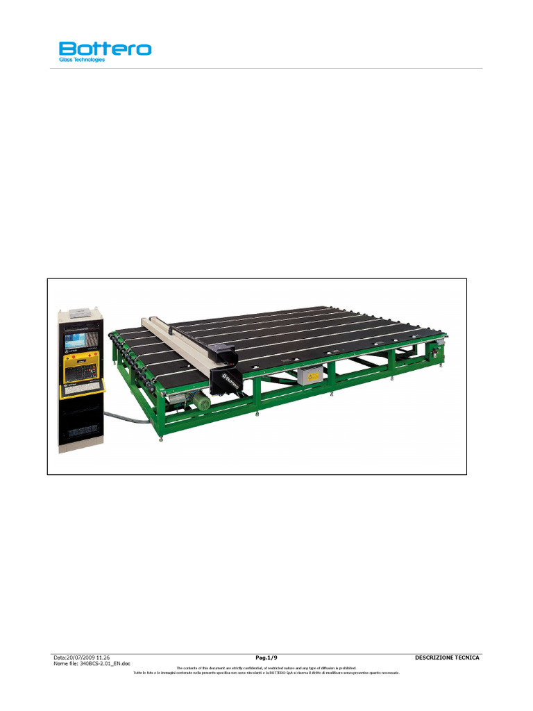 Bottero 340BCS Tech Details | PDF | Machines | Equipment